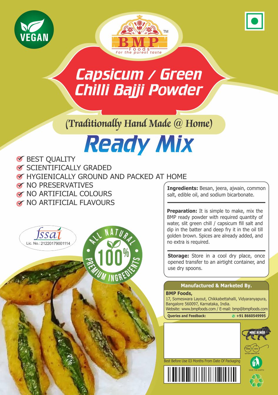 Capsicum / Green Chilli Bajji Powder – BMP FOODS: HOME-MADE